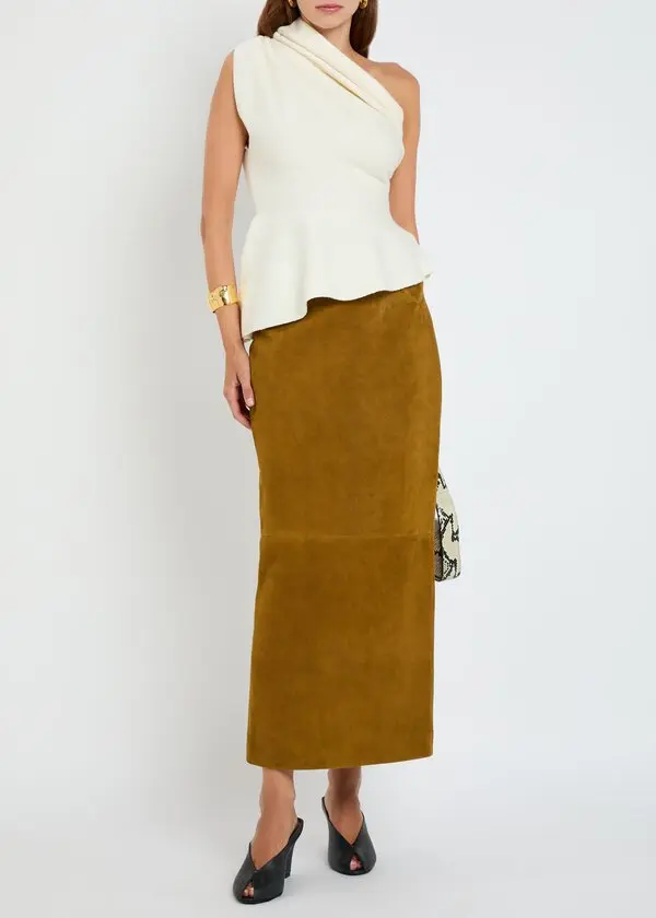 Khaite Loxley Suede Midi Skirt - Brown