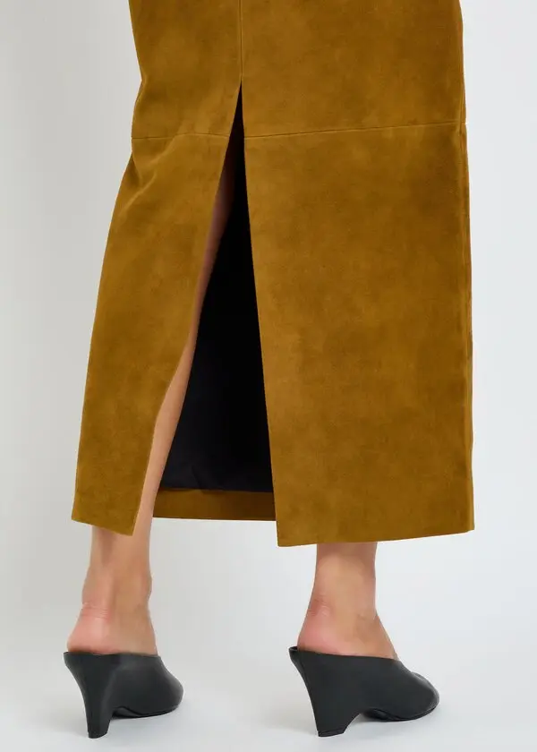 Khaite Loxley Suede Midi Skirt - Brown