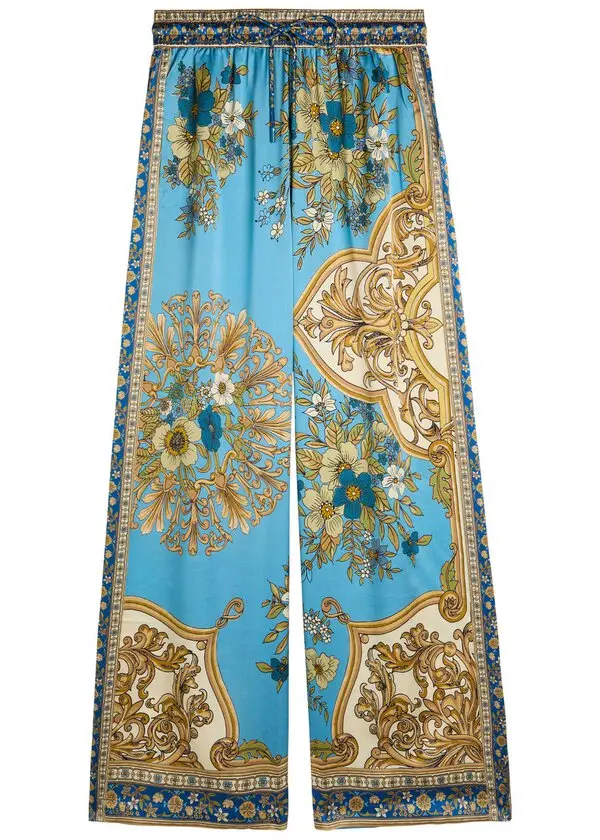 ALEMAIS Cassie Printed Silk Trousers - Blue