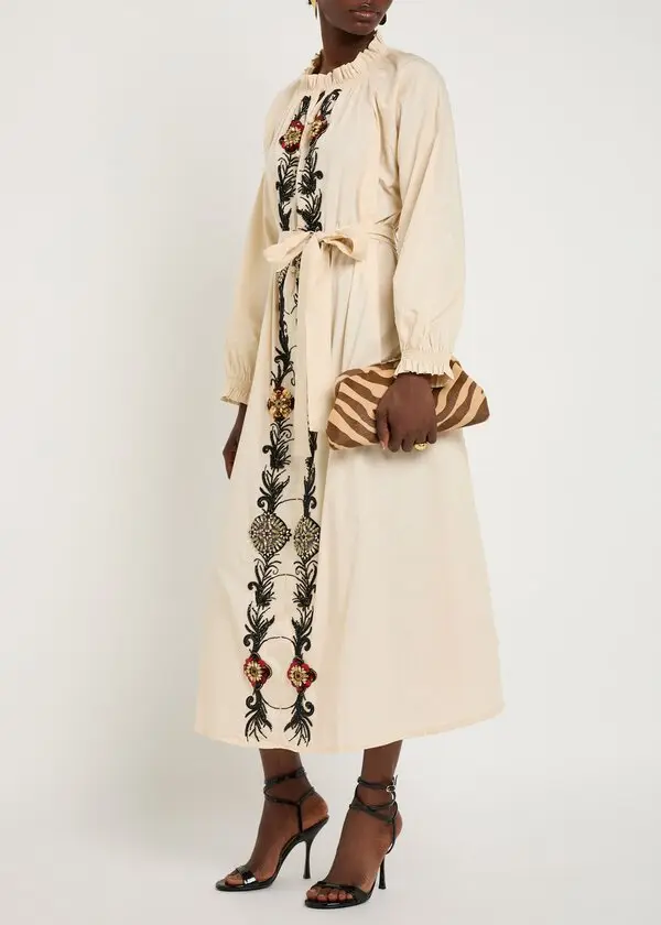 La DoubleJ Embroidered Cerere Cotton-poplin Midi Shirt Dress - Multicoloured