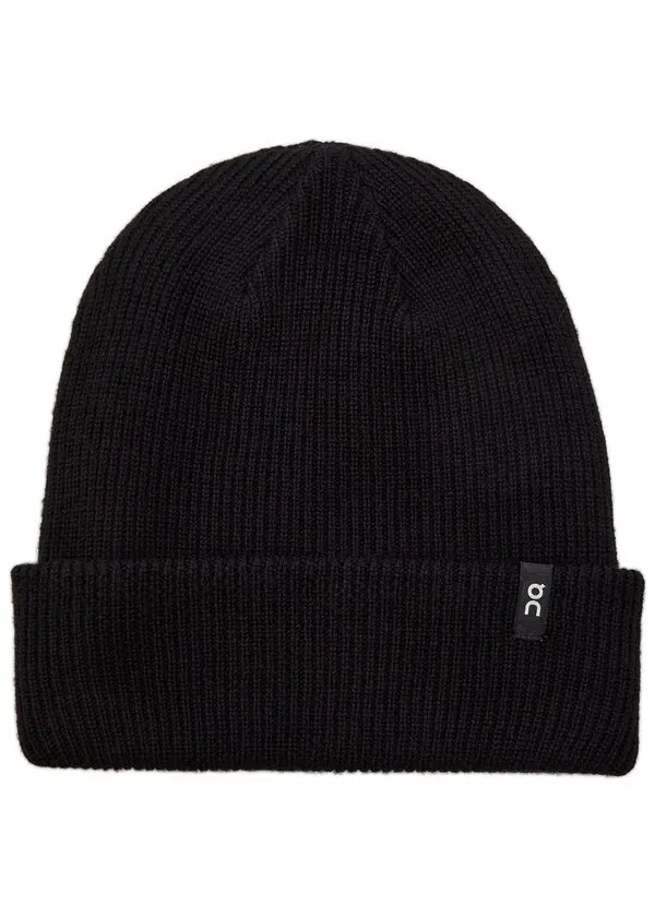 On Ribbed Merino Wool Beanie - Black