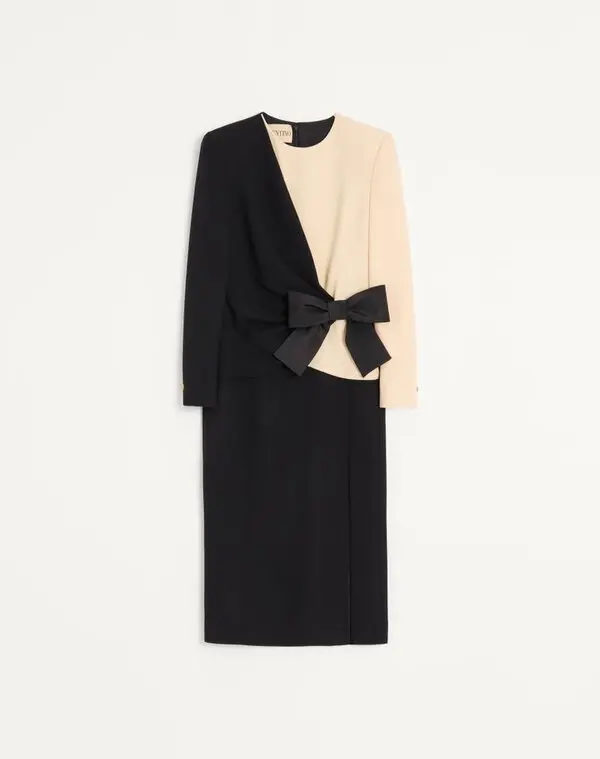 Valentino Garavani Wool Crepe Midi Dress With Faille Bow - Black/birch