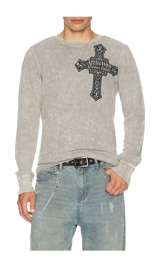 AFFLICTION Seeker Long Sleeve Thermal Tee In Grey