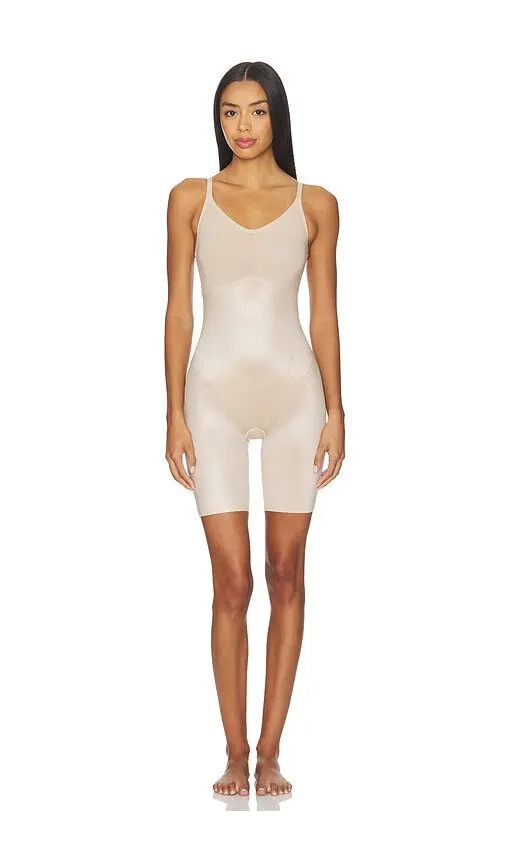 Spanx Shape Invisible Shaping Closed Bust Mid-thigh Bodysuit - Champagne Beige