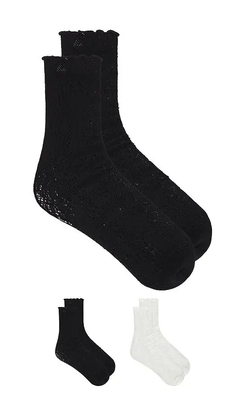 STEMS Jules Lace Crew Socks Pack Of 2 - Black & Ivory