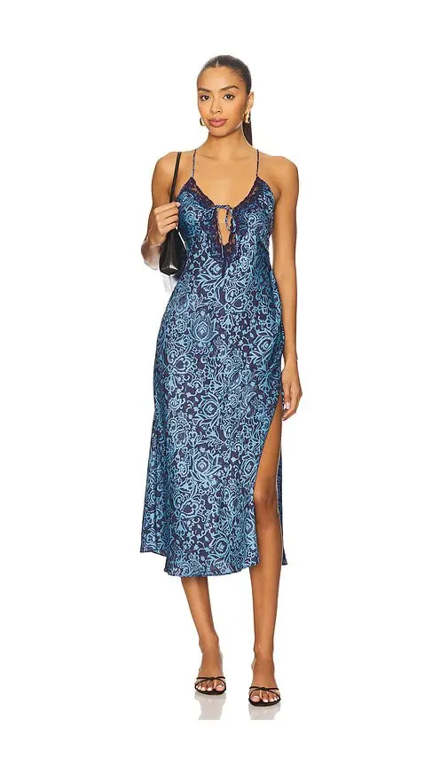 Free People Midi Slip Dress With Lace Trim In Navy Combo - 35% Off |  Editorialist