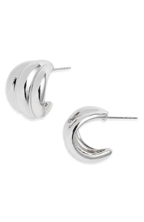 OPEN EDIT Wide Ridged Huggie Hoop Earrings - Silver