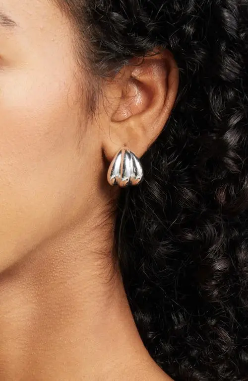OPEN EDIT Wide Ridged Huggie Hoop Earrings - Silver