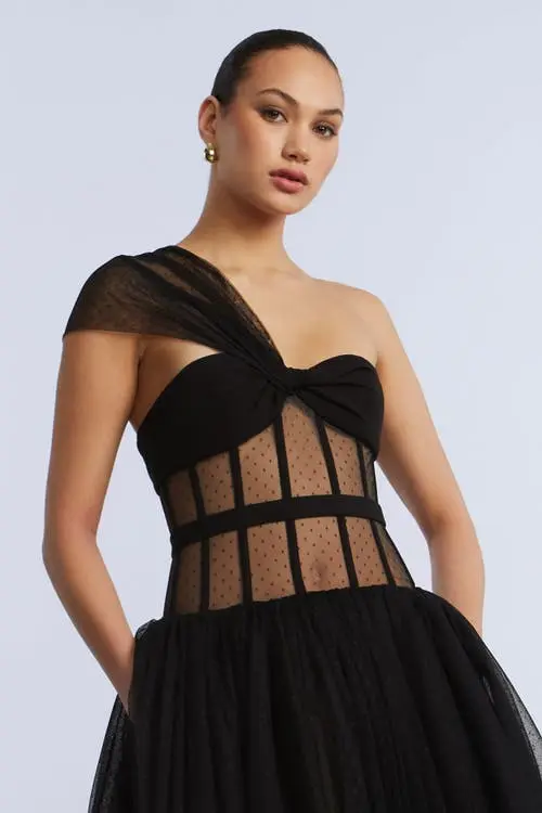 Bcbgmaxazria Dotted Tulle One-shoulder Gown