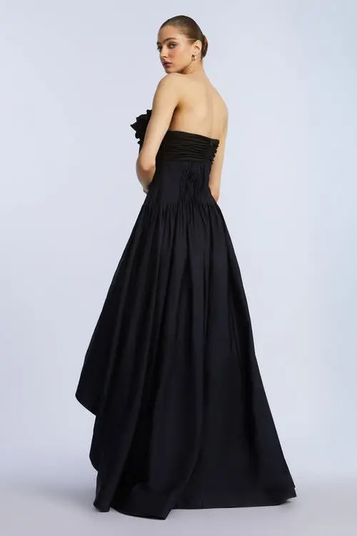 Bcbgmaxazria Taffeta High-low Gown With Floral Appliqu