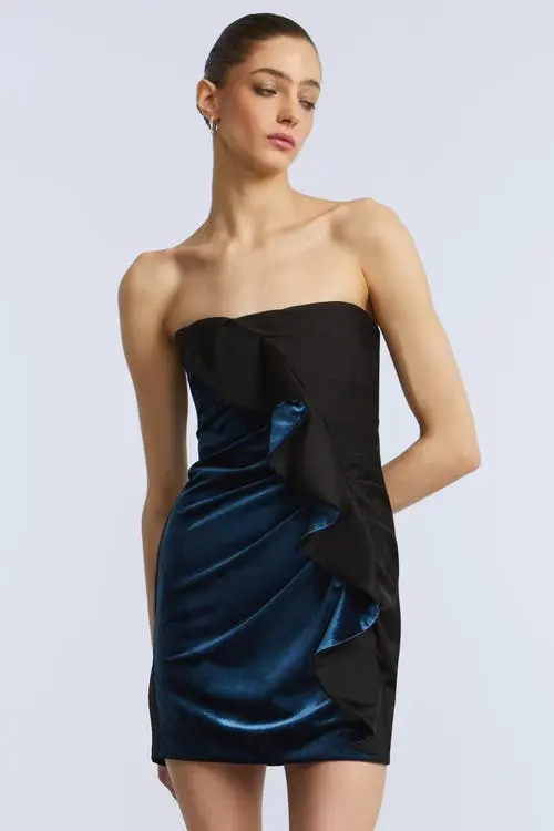 Bcbgmaxazria Velvet And Satin Ruffle Cocktail Dress