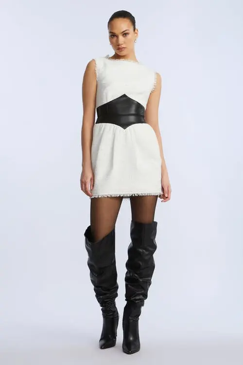 Bcbgmaxazria Leather Tweed Mini Dress