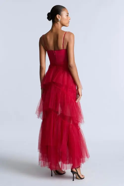 Bcbgmaxazria Oly Tiered Ruffle Tulle Evening Gown