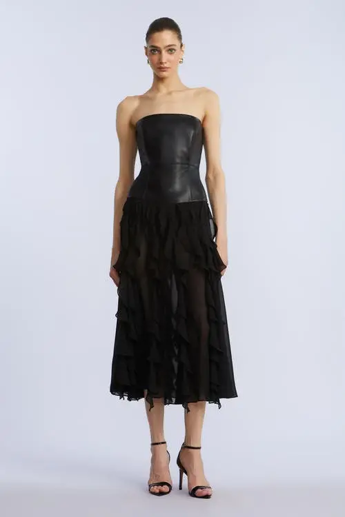 Bcbgmaxazria Leather Chiffon Dress