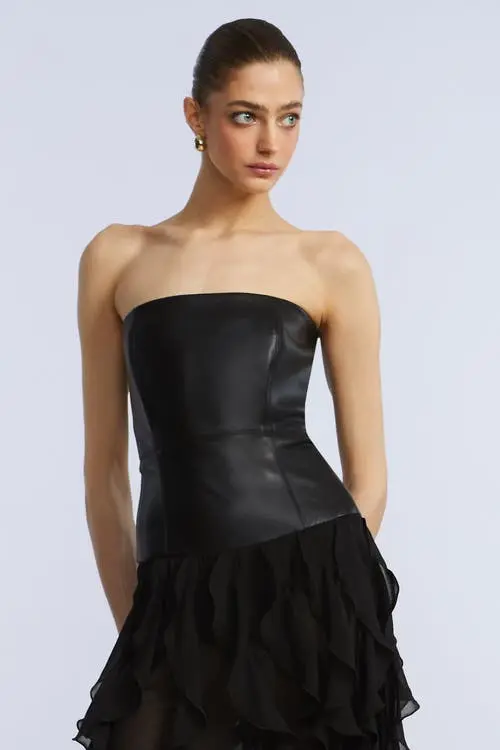 Bcbgmaxazria Leather Chiffon Dress