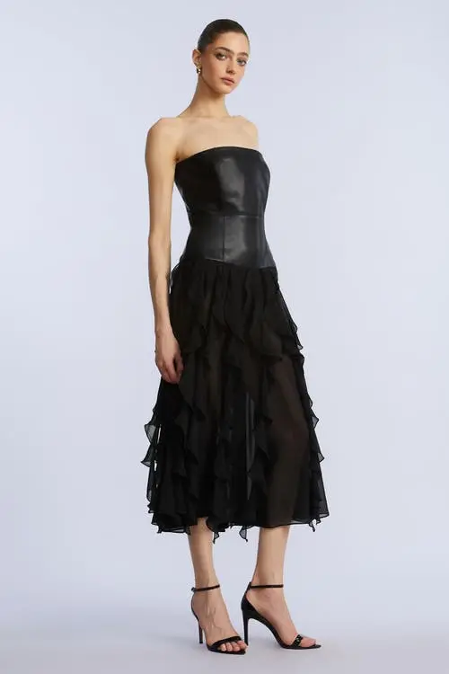 Bcbgmaxazria Leather Chiffon Dress