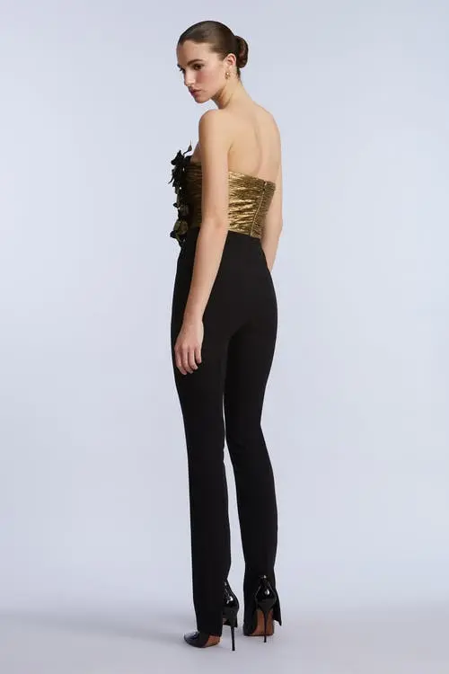 Bcbgmaxazria Strapless Metallic Lamé Jumpsuit With Floral Appliqu