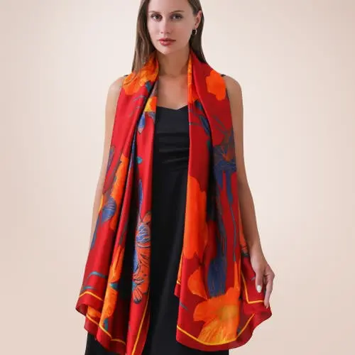 YOUZEY Koi Pond Floral Scarf - Red