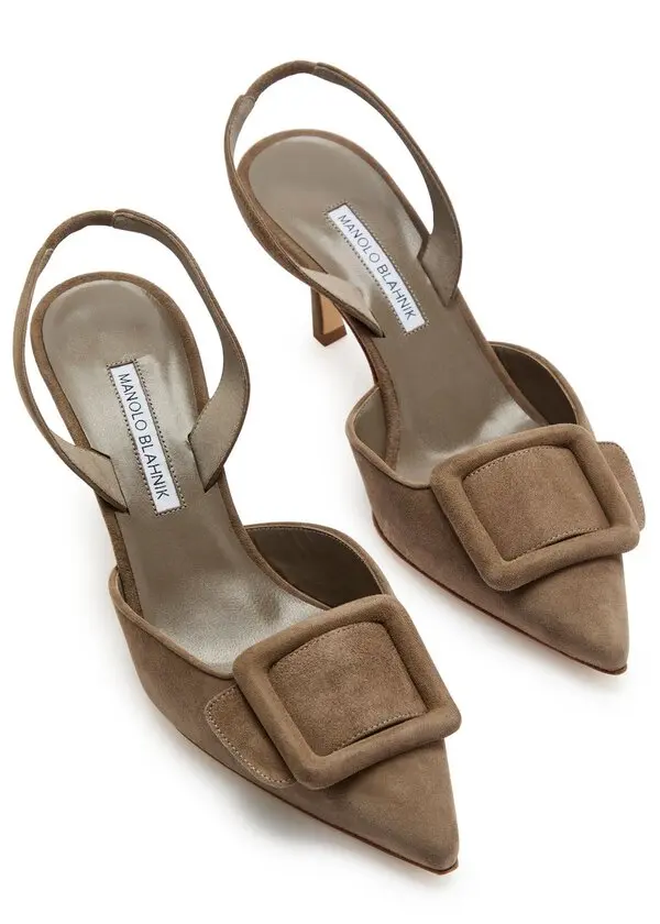 Manolo Blahnik Maysli 70 Suede Slingback Pumps - Brown