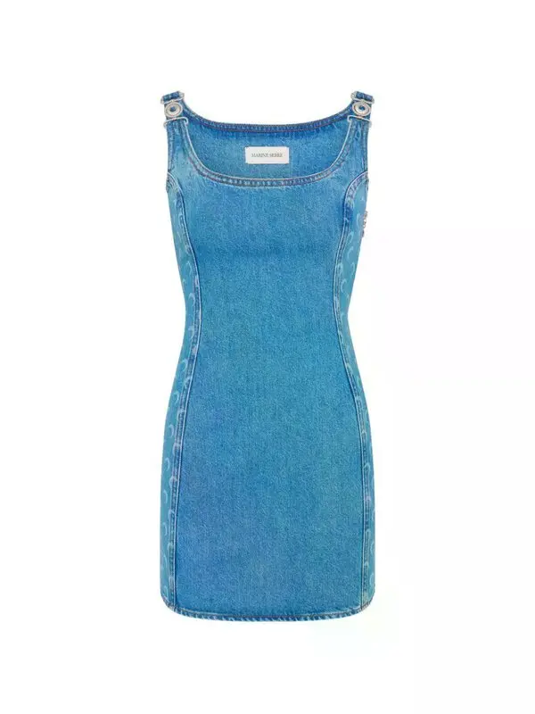 MARINE SERRE Crescent Moon Print Denim Mini Dress - Blue