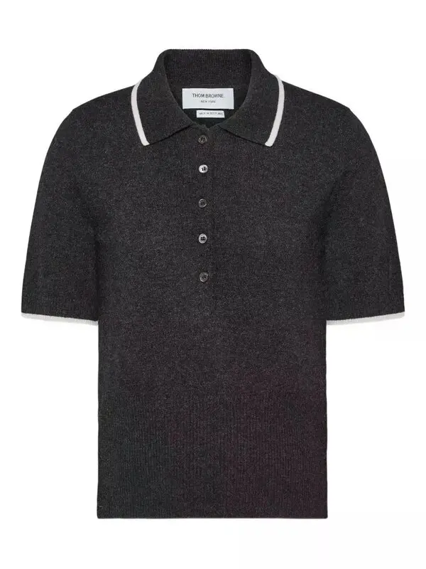 Thom Browne Intarsia Cashmere Polo Top - Grey