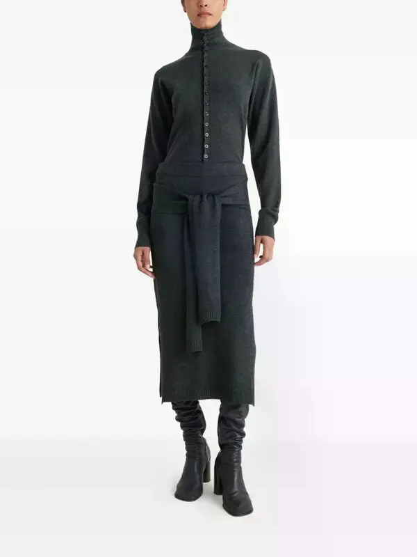 LEMAIRE Tie-around Ribbed Midi Skirt - Grey
