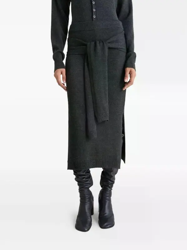 LEMAIRE Tie-around Ribbed Midi Skirt - Grey