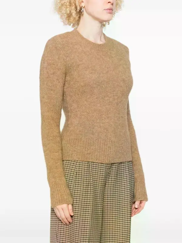AMI Paris Camel Brown Round Neck Puff Sleeve Sweater