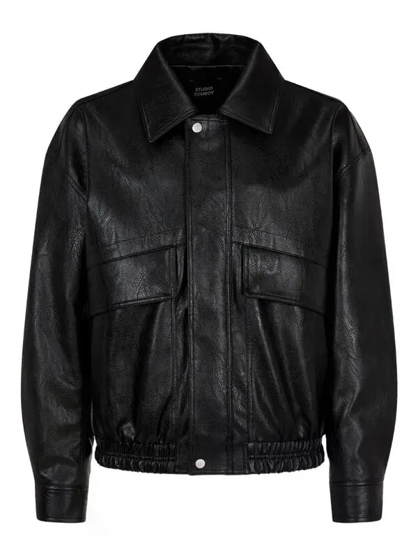 STUDIO TOMBOY Flap-pocket Faux Leather Bomber Jacket