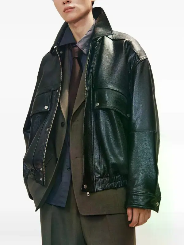 STUDIO TOMBOY Flap-pocket Faux Leather Bomber Jacket