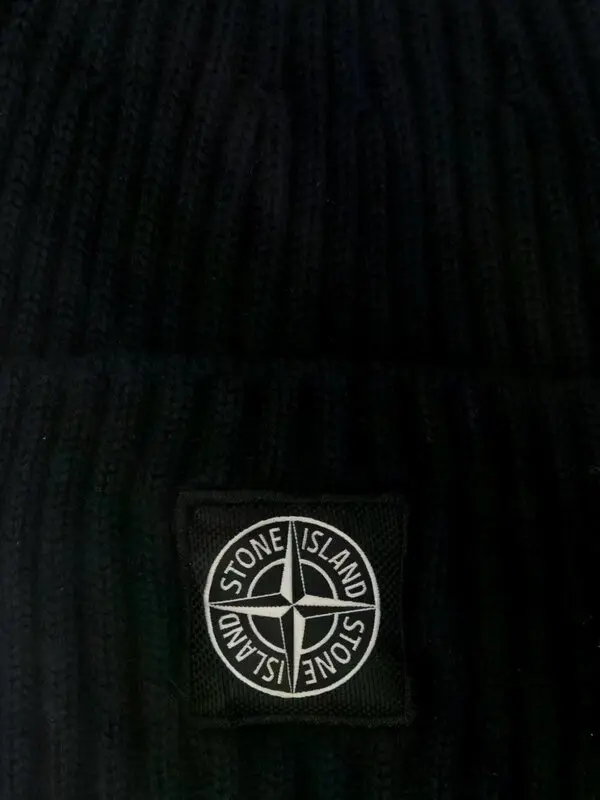 Stone Island Ribbed Logo-patch Beanie - Blue