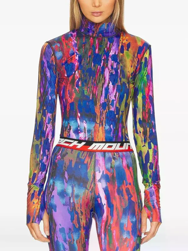 Aztech Mountain Abstract Print Mock Neck Long Sleeve Top