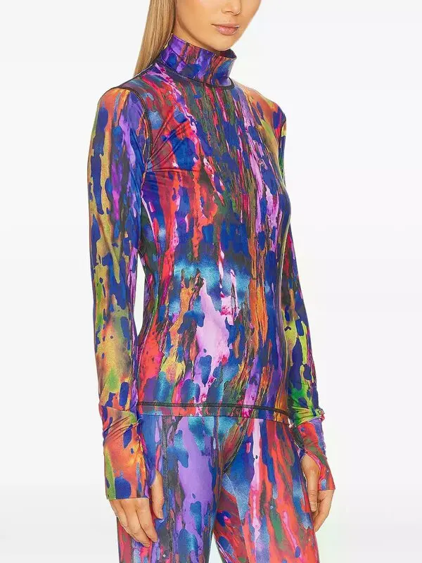 Aztech Mountain Abstract Print Mock Neck Long Sleeve Top