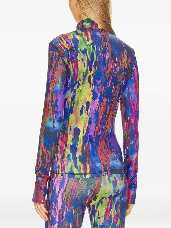 Aztech Mountain Abstract Print Mock Neck Long Sleeve Top