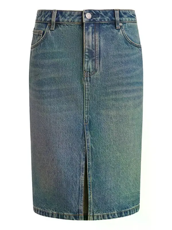 12 STOREEZ Front-split Denim Skirt - Blue