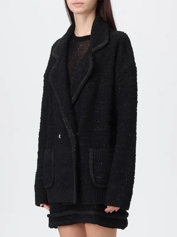 GENNY Textured Double Breasted Coat - Black