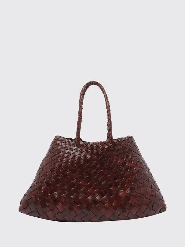 Dragon Diffusion Flared Woven Leather Handbag With Braided Handles - Burnt
