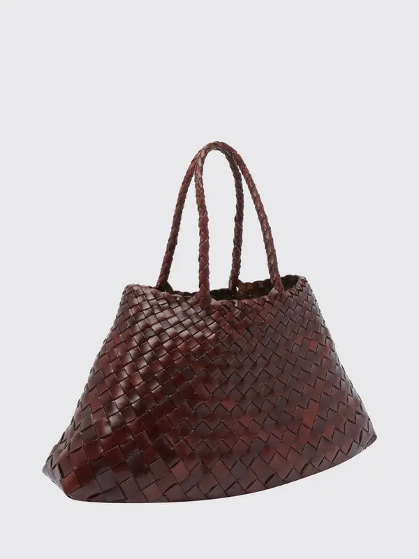 Dragon Diffusion Flared Woven Leather Handbag With Braided Handles - Burnt