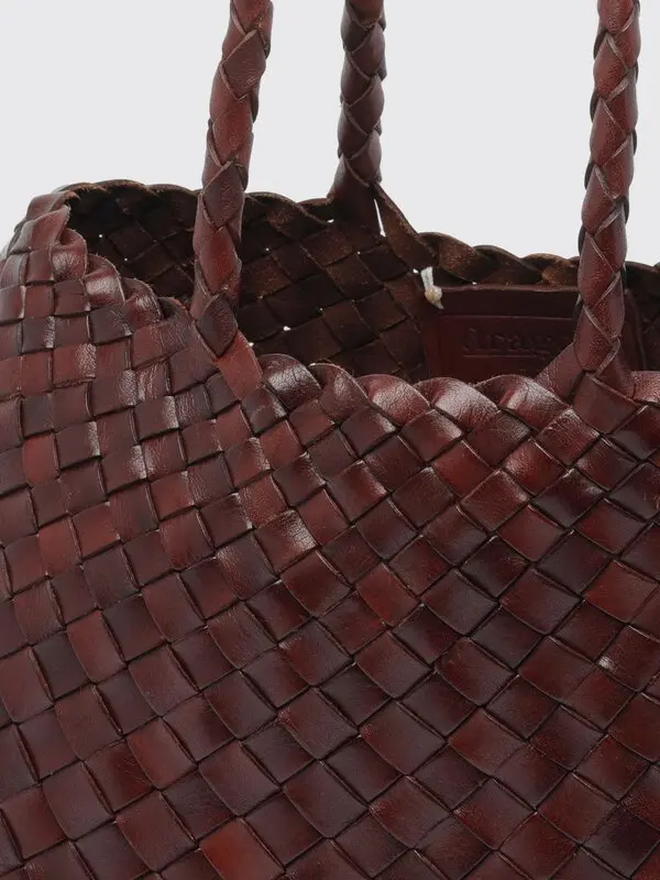 Dragon Diffusion Flared Woven Leather Handbag With Braided Handles - Burnt