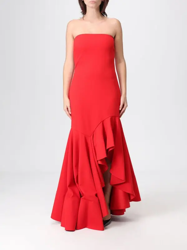 Solace London Strapless High-low Ruffled Gown - Red