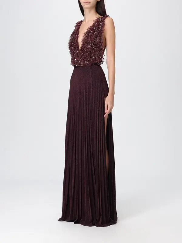 Elisabetta Franchi Maxi Dress With Pleated Skirt
