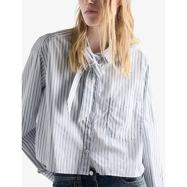 Prada Striped Cropped Cotton Poplin Shirt