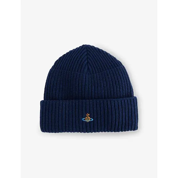 VIVIENNE WESTWOOD Sporty Orb-embroidery Wool Beanie - Navy Blue
