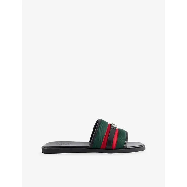 Gucci Branded Woven Sliders - Green Black