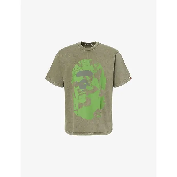 A BATHING APE Ape Head Brand-print Cotton-jersey T-shirt - Olive Drab