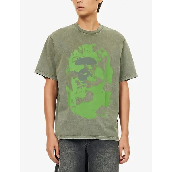 A BATHING APE Ape Head Brand-print Cotton-jersey T-shirt - Olive Drab