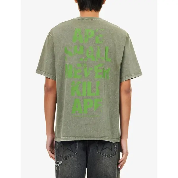 A BATHING APE Ape Head Brand-print Cotton-jersey T-shirt - Olive Drab