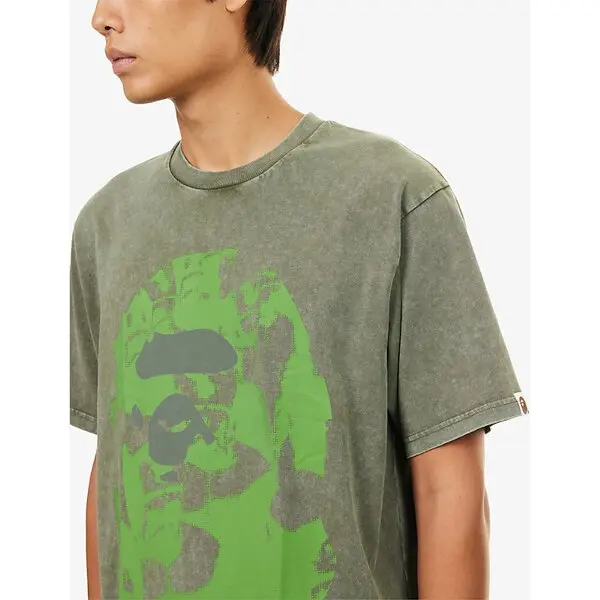 A BATHING APE Ape Head Brand-print Cotton-jersey T-shirt - Olive Drab