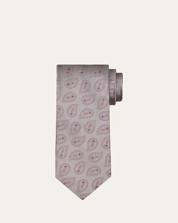 Charvet Micro-dot Paisley Silk Tie - Silver
