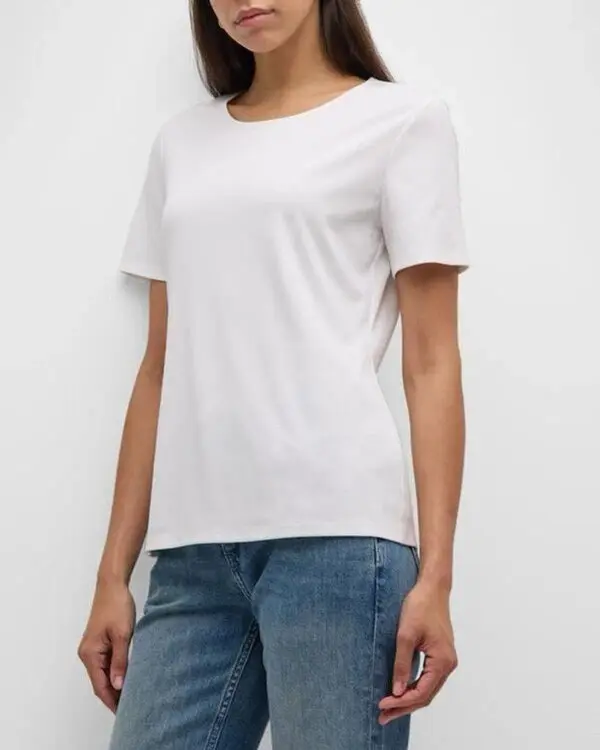 Lafayette 148 New York Ribbed Crewneck Cotton T-shirt - White